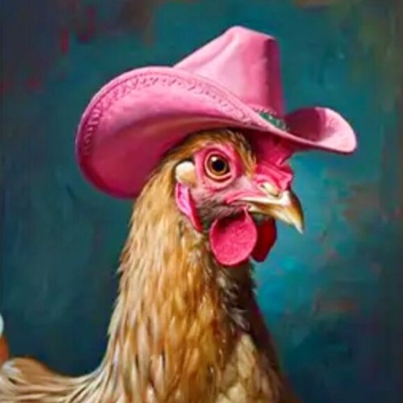 Art 16x24 Humorous Western Chicken Hen Wearing Pink Cowboy Hat Canvas Art 16x24 Humorous Western Chicken Hen Wearing Pink Cowboy Hat Canvas